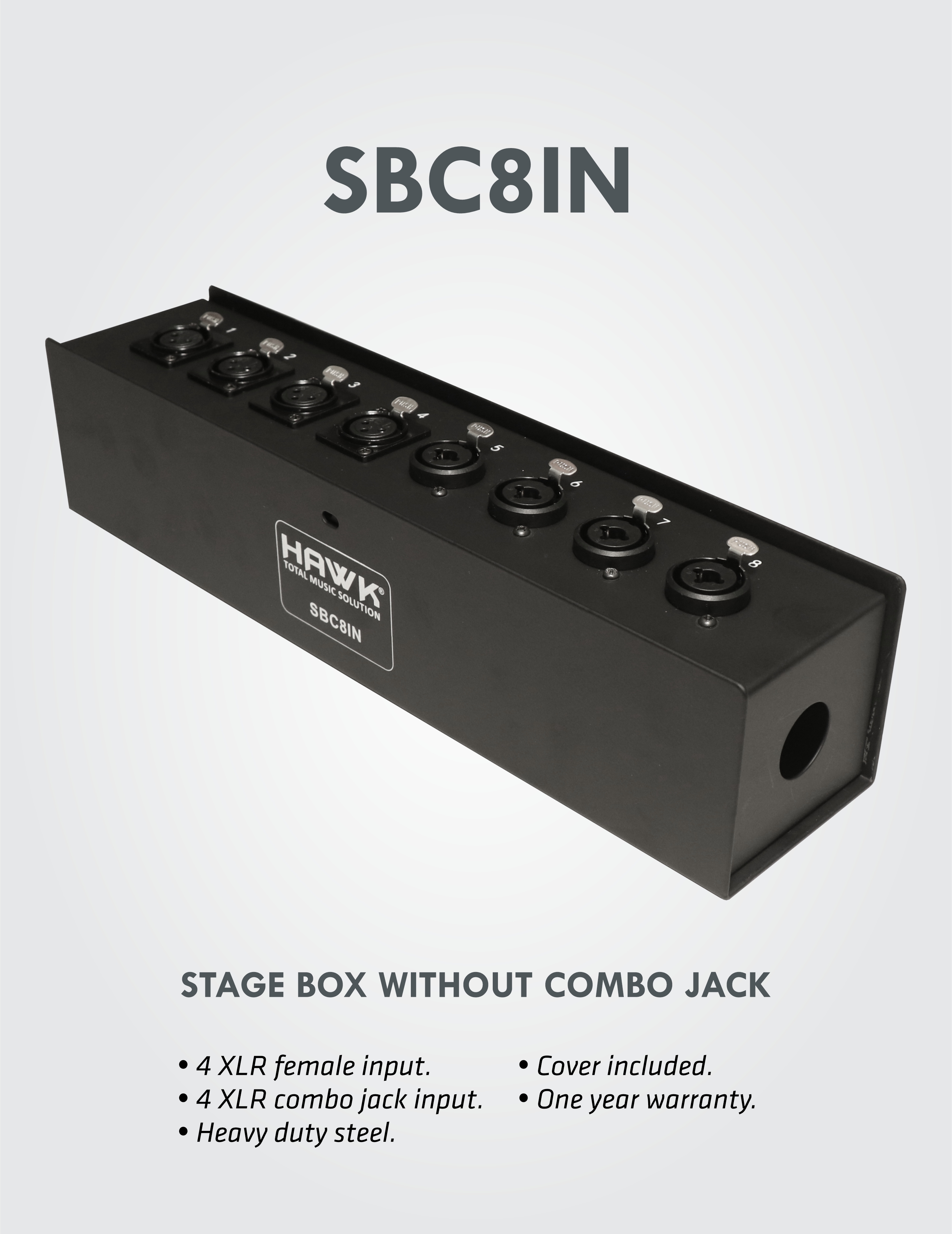 Hawk SBC8IN Heavy Duty Stage Box for Snake Cable, 8 Input with ...